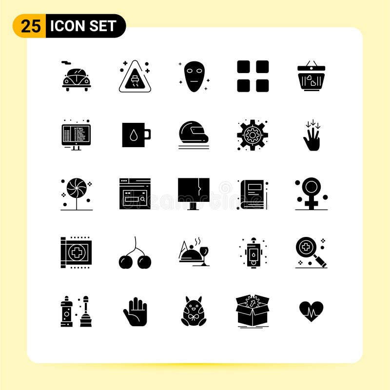 25 Thematic Vector Solid Glyphs and Editable Symbols of Code, Heart ...