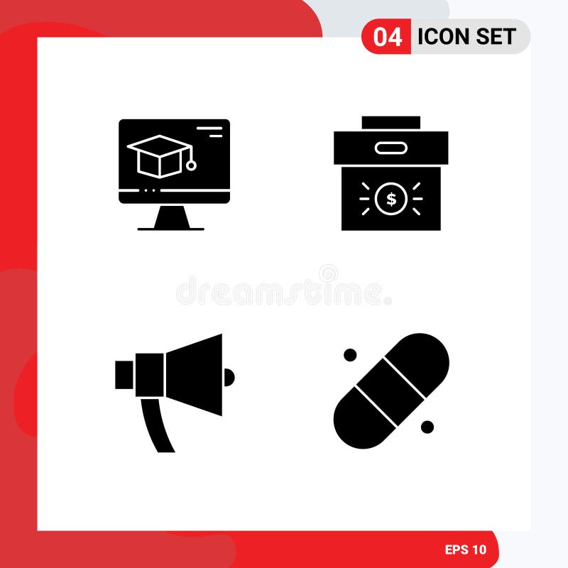 User Interface Pack of 4 Basic Solid Glyphs of Computer, Ads ...