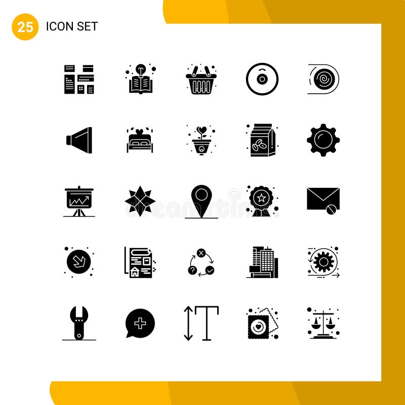 Editable Vector Line Pack of 25 Simple Solid Glyphs of Disruptive, Circulation, Basket, Abstract ...