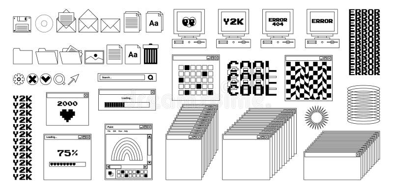 User Interface Y2k Stickers. Retro Icon Browser, Buttons, Screen ...