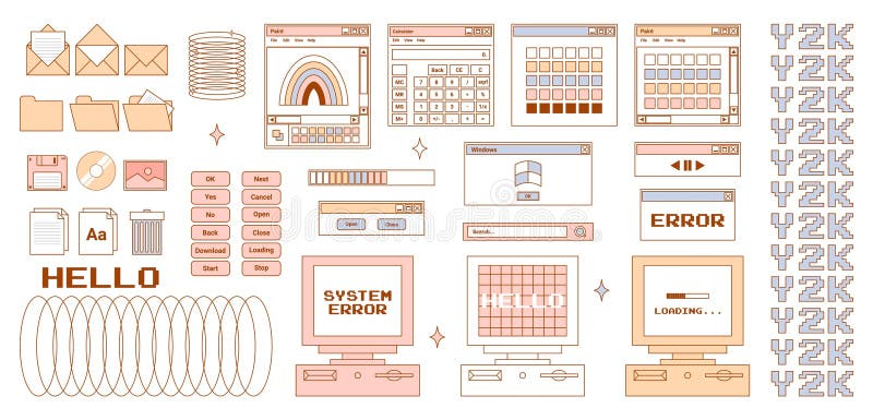 User Interface Y2k Stickers. Retro Icon Browser, Buttons, Screen ...