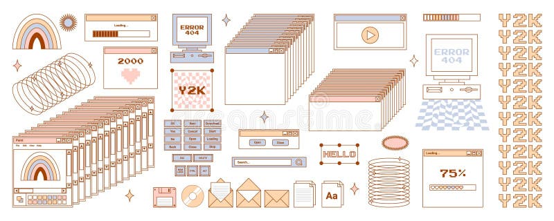 User Interface Y2k Stickers. Retro Icon Browser, Buttons, Screen ...
