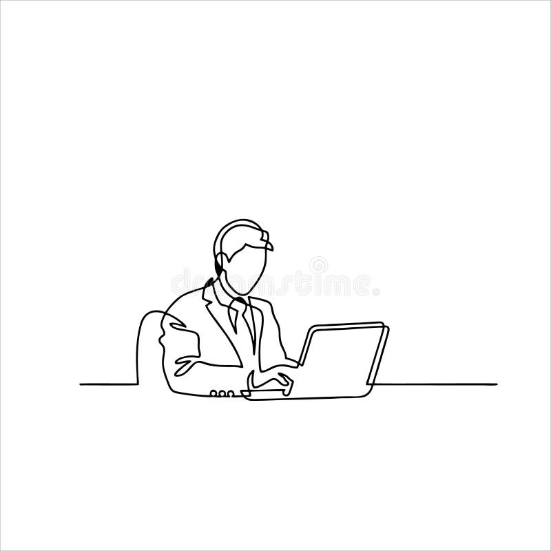User with Laptop Computer. Home Office Line Vector Icon Stock ...