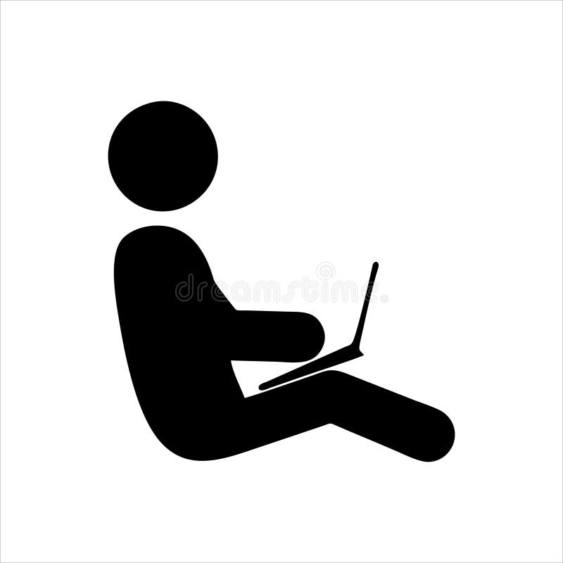 User with Laptop Computer. Home Office Line Vector Icon Stock ...