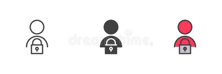 User Lock Icon Set in Line, Solid and Filled Outline Style Stock Vector ...