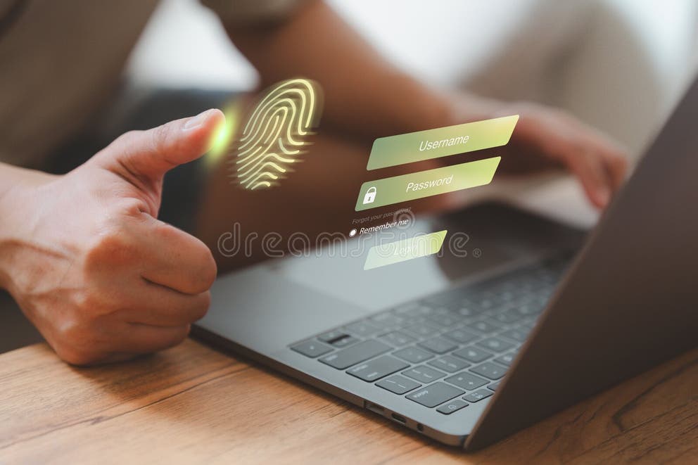 User Log into a System Using Biometric Fingerprint Authentication on Laptop Stock Photo - Image ...