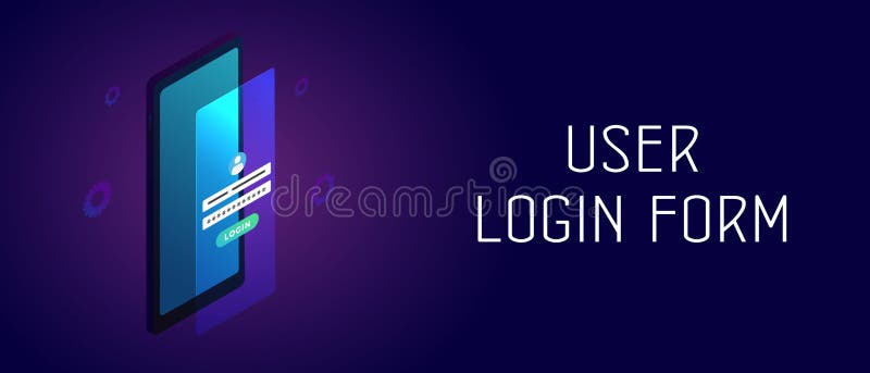 User Login Form on Mobile Phone Screen. Isometric Smartphone with Blue ...