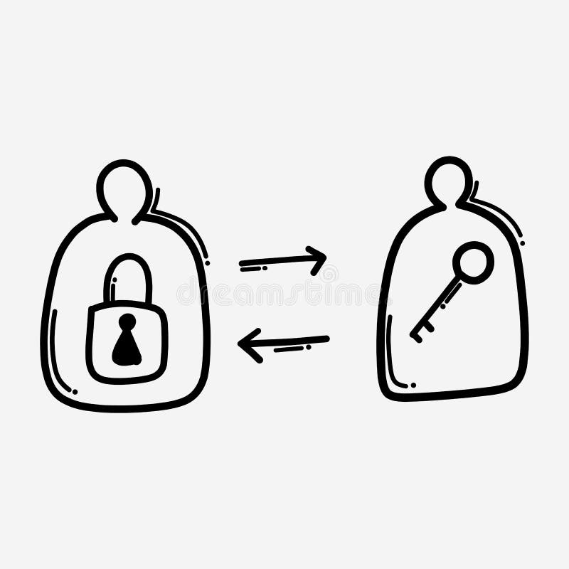 User Login and Key Exchange Doodle Vector Icon. Drawing Sketch ...