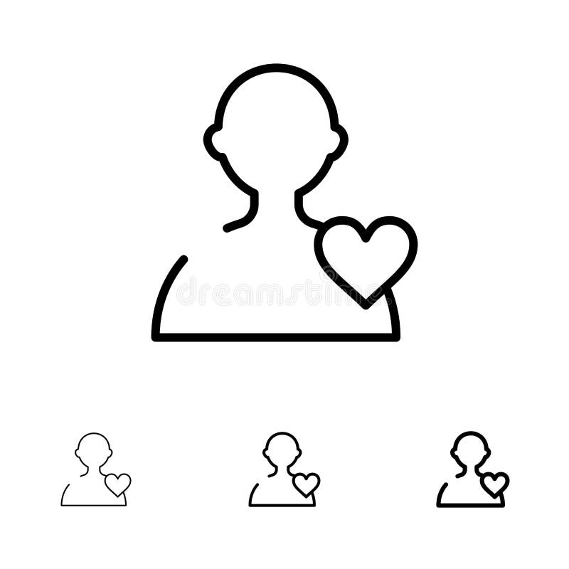 User, Love, Heart Bold and Thin Black Line Icon Set Stock Vector ...