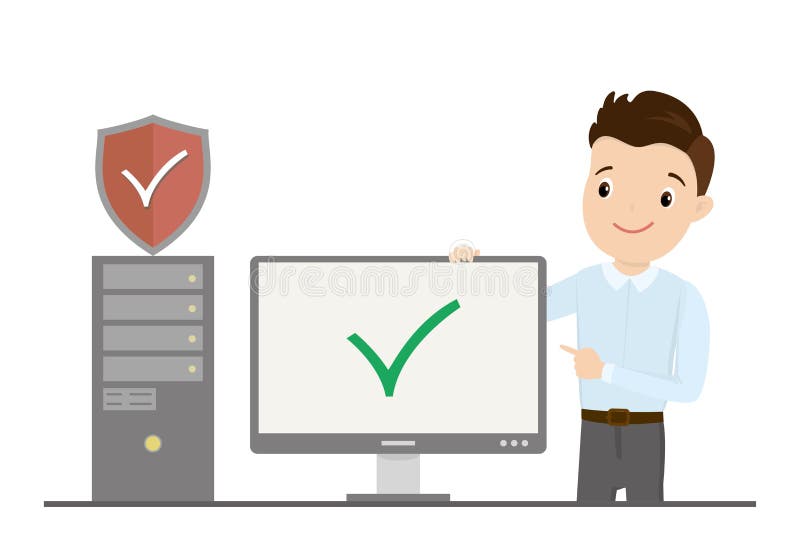 User Male and PC Computer with Security Shield Stock Vector ...