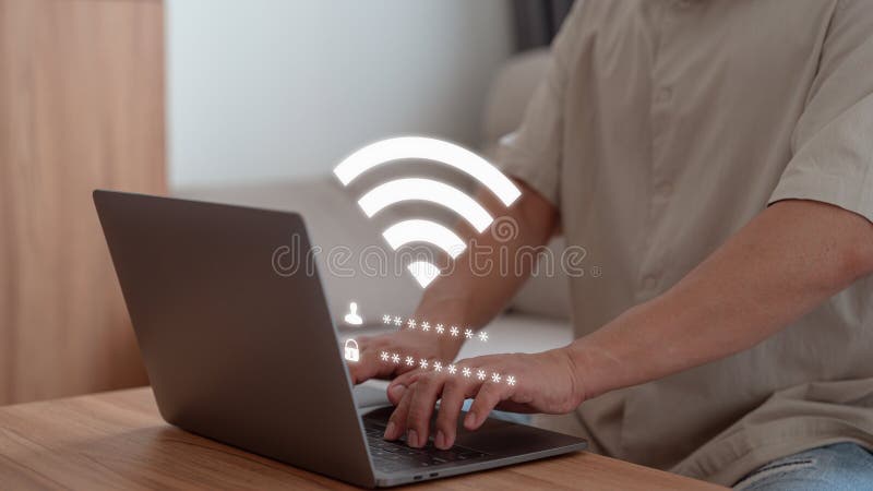 User Man Searching and Connect for Wifi on His a Computer Laptop in the ...