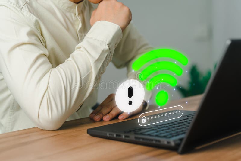 User Man Using A Computer Laptop To Connect To Wifi But Wifi Not
