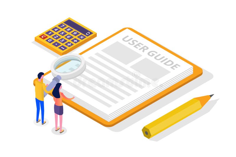 User Manual, Guide, Instruction, Guidebook, Handbook Isometric Concept ...