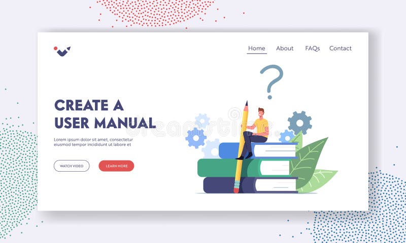 User Manual Tutorial Landing Page Template. Tiny Male Character with ...
