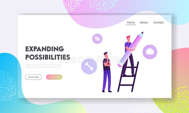 User Manual Tutorial Website Landing Page. Man Stand on Ladder with ... User Manual Tutorial Website Landing Page. Man Stand on Ladder with ...