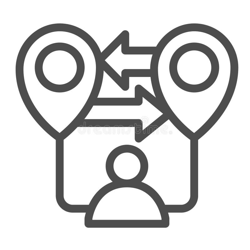 User with Map Distance Line Icon, Remote Work Concept. Vector Graphics ...