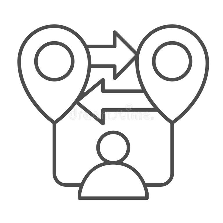User with Map Distance Thin Line Icon, Remote Work Concept. Vector ...