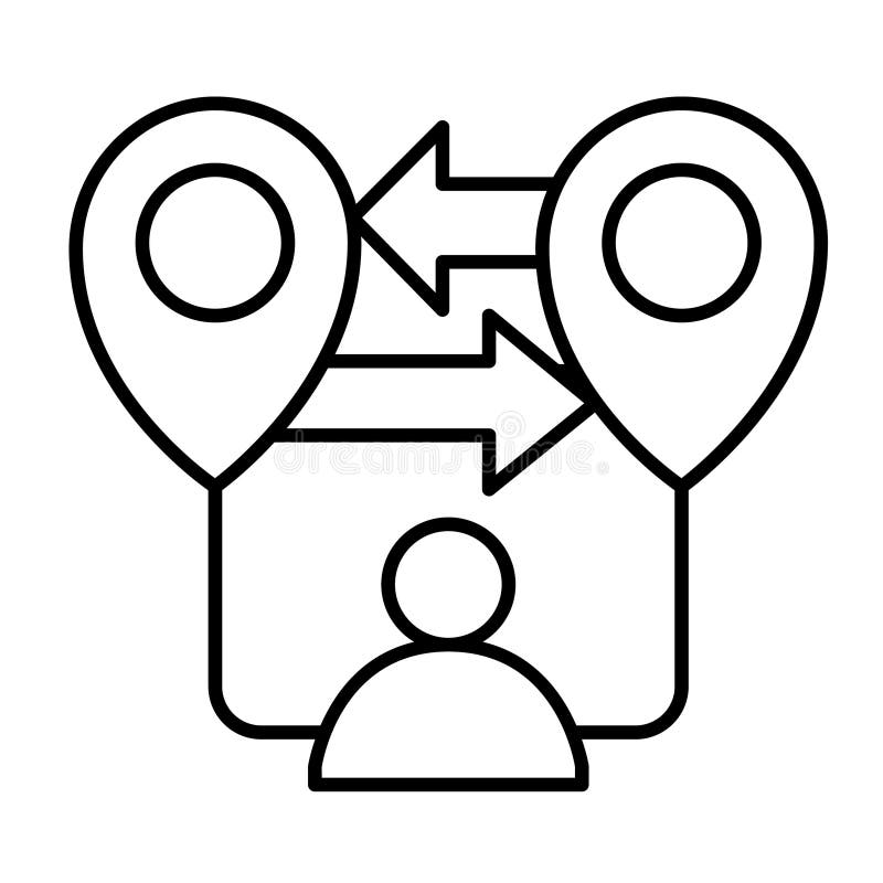 User with Map Distance Thin Line Icon, Remote Work Concept. Vector ...