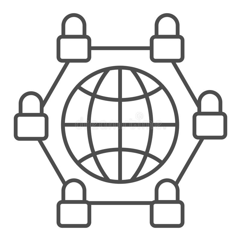 User Network with World Globe Thin Line Icon, Data Exchange Concept ...