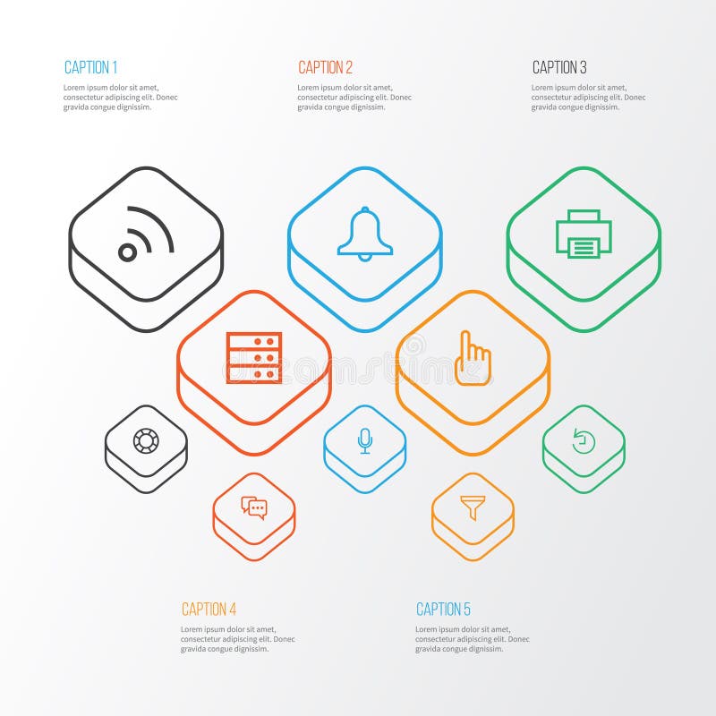 User Outline Icons Set. Collection of History, Server, Print and Other ...