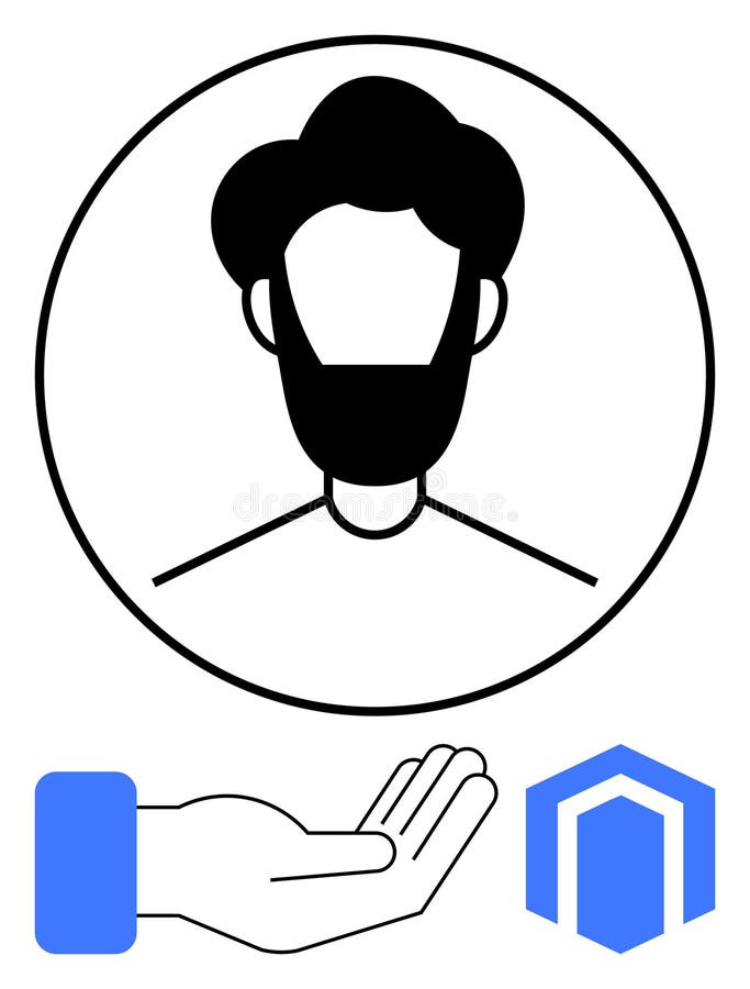 User Profile Avatar with Hand Gesture Offering Support and Hexagonal ...