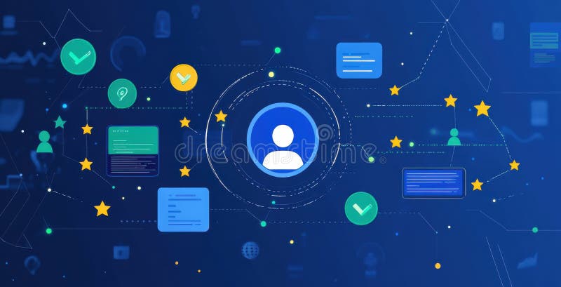 User Profile Connected by Data and Features in a Digital Illustration ...