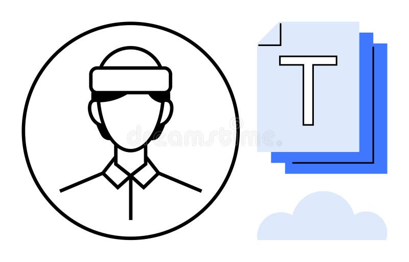 User Profile Icon with Text File Stack and Cloud Storage Symbol for ...