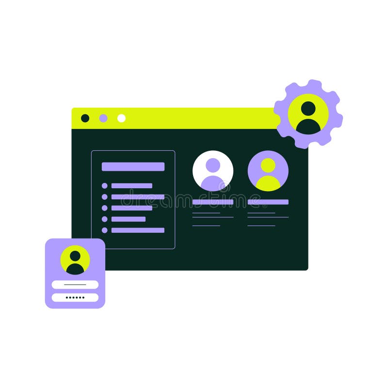 User Profile Interface with Gear Icon in Flat Vector Illustration ...