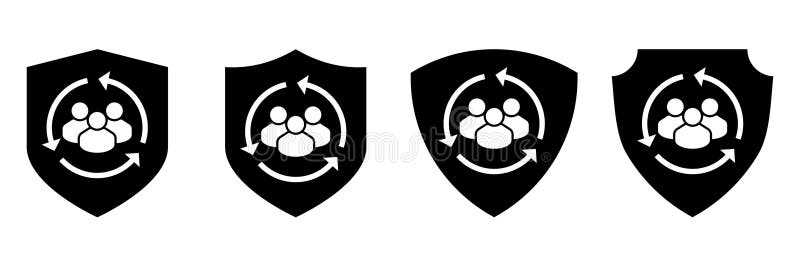 User Protection Icon Set. Shield with People and Arrows Symbolizing ...