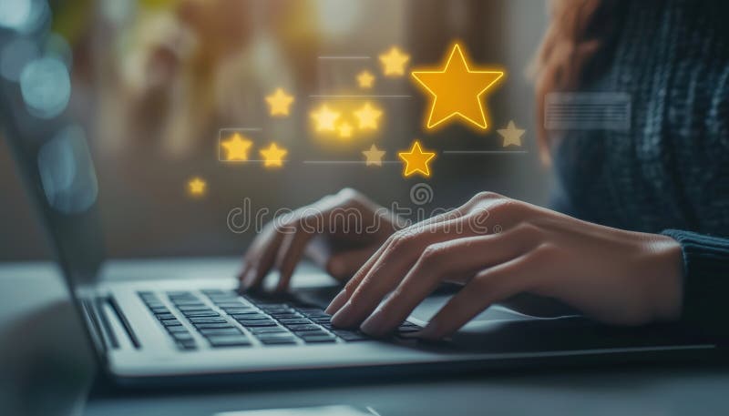 User Providing Customer Feedback on Laptop Using Digital Satisfaction ...