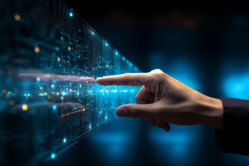 User S Hands Interacting Futuristic Technological Holographic Blue ...