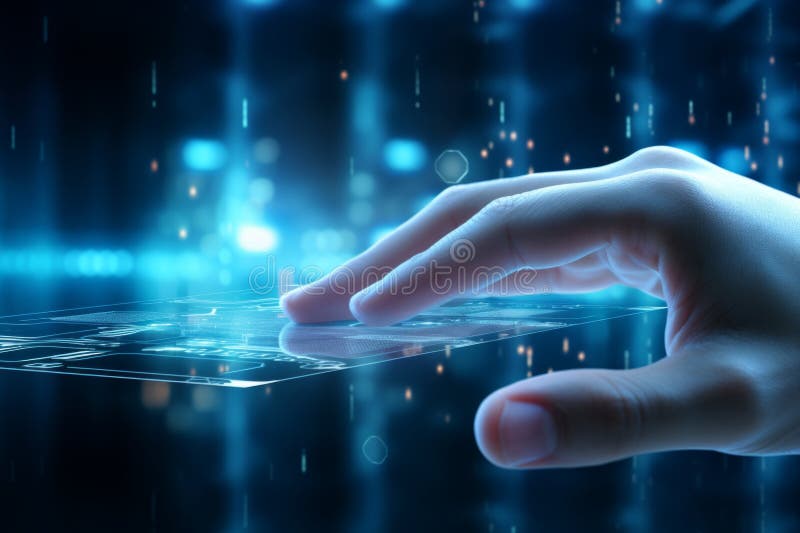 User S Hands Interacting Futuristic Technological Holographic Blue ...
