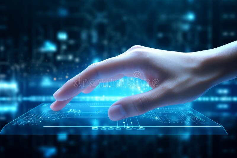 User S Hands Interacting Futuristic Technological Holographic Blue ...