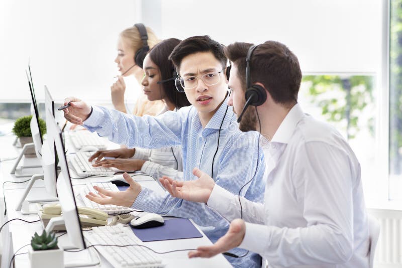 Operator Helping Someone in the Hotline Stock Photo - Image of brown ...
