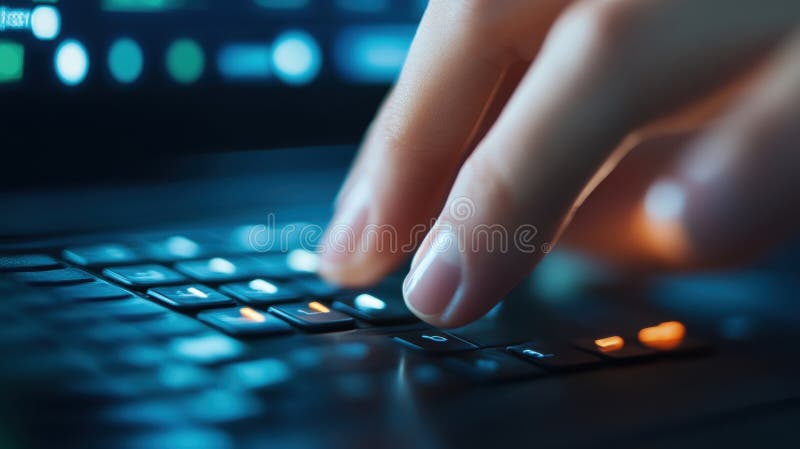 User Types on Laptop during Software Upgrade in a Modern Environment ...