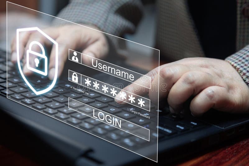 A User Types Login Credentials on a Laptop with an Overlaid Secure ...