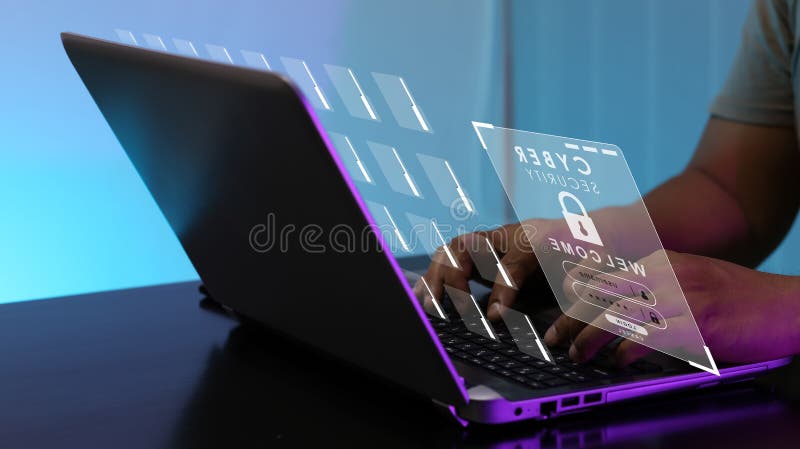 User Typing Login and Password on Virtual Screen. Stock Image - Image ...