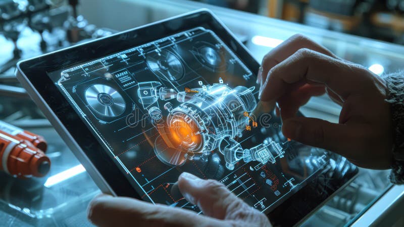 User Uses Tablet To Create and Modeling New Technology Gadget Stock ...