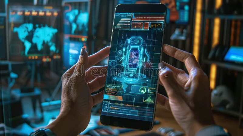 User Uses Vertical Smartphone To Create and Modeling New Technology ...