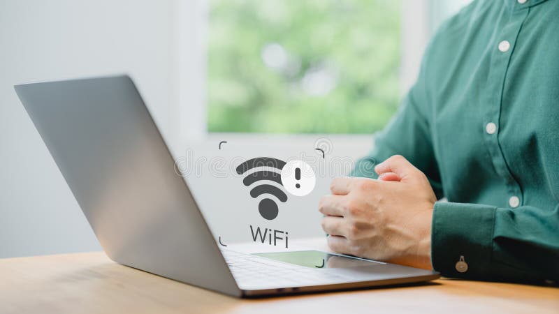 User Man Using A Computer Laptop To Connect To Wifi But Wifi Not