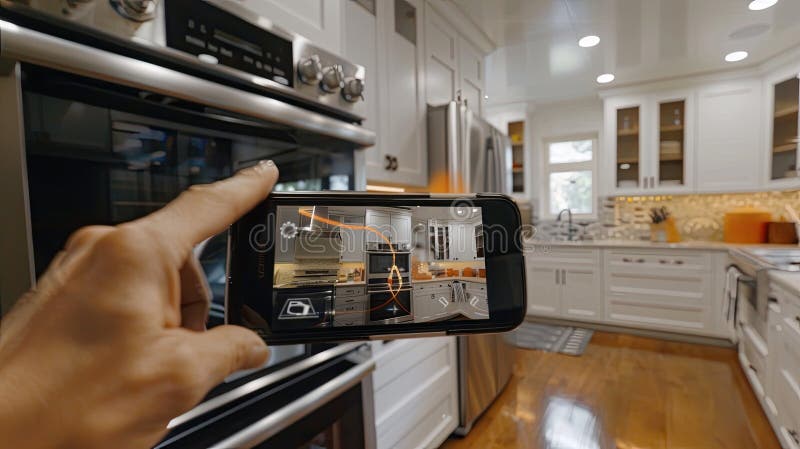 User Engages Augmented Reality To Scan New Kitchen Appliance in Modern ...