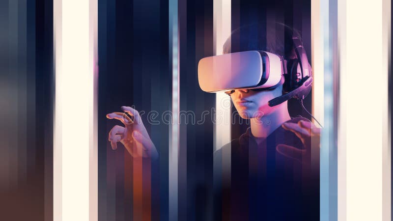 User Interacting with Virtual Reality Stock Photo - Image of portrait ...