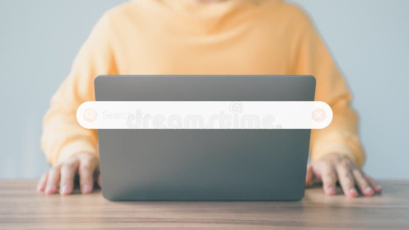 User Working with a Laptop Computer on Table in Office. Stock ...