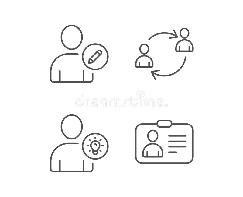 Users, Edit Data and ID Card Line Icons. Stock Vector - Illustration of ...