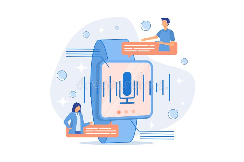 Users Translating Speech with Smartwatch. Digital Translator, Stock ...