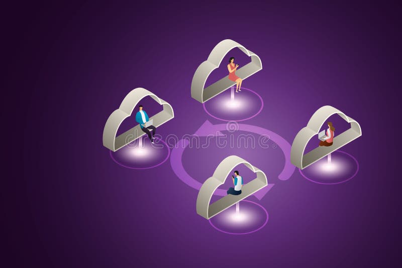 Users Via Computer and Mobile Connection on Cloud Network Stock Vector ...