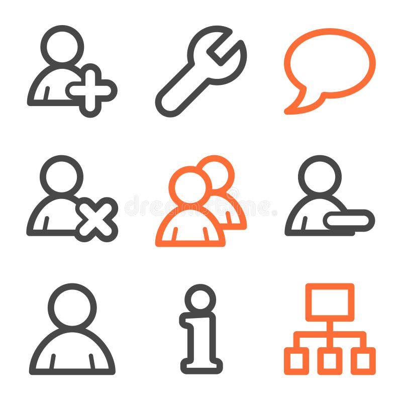 Users Web Icons, Orange and Gray Contour Series Stock Vector ...