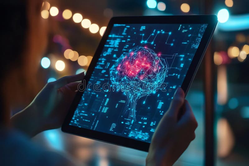 Uses Tablet on AI-driven, Data Analysis, Machine Learning. Stock Image ...