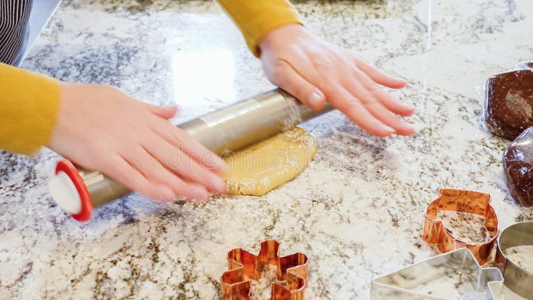Baking Christmas Gingerbread Cookies in a Modern Kitchen Stock Photo ...