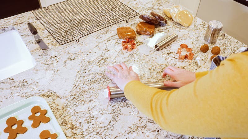 Baking Christmas Gingerbread Cookies in a Modern Kitchen Stock Image ...